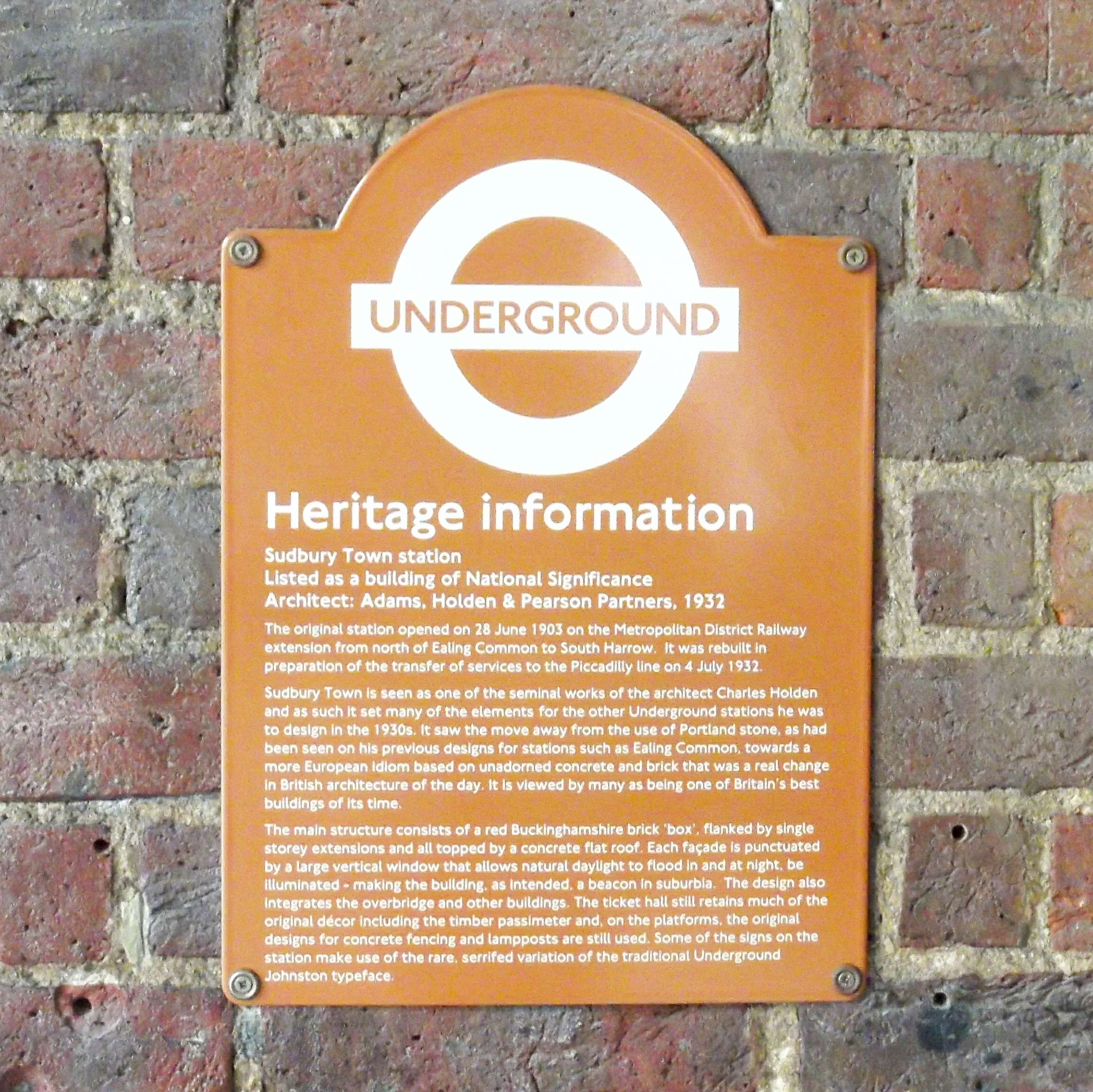 Sudbury Town Underground Station | Plaques of London
