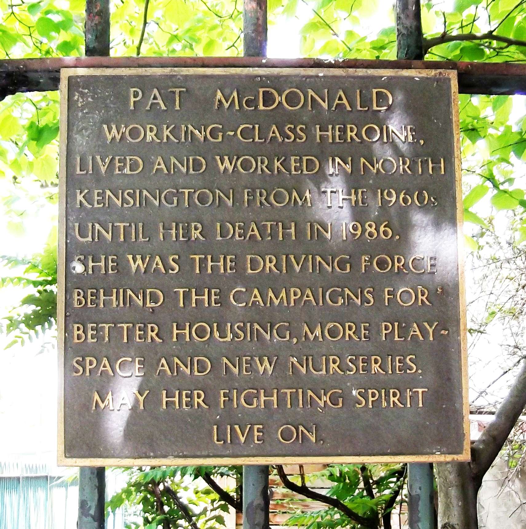 Pat McDonald | Plaques of London
